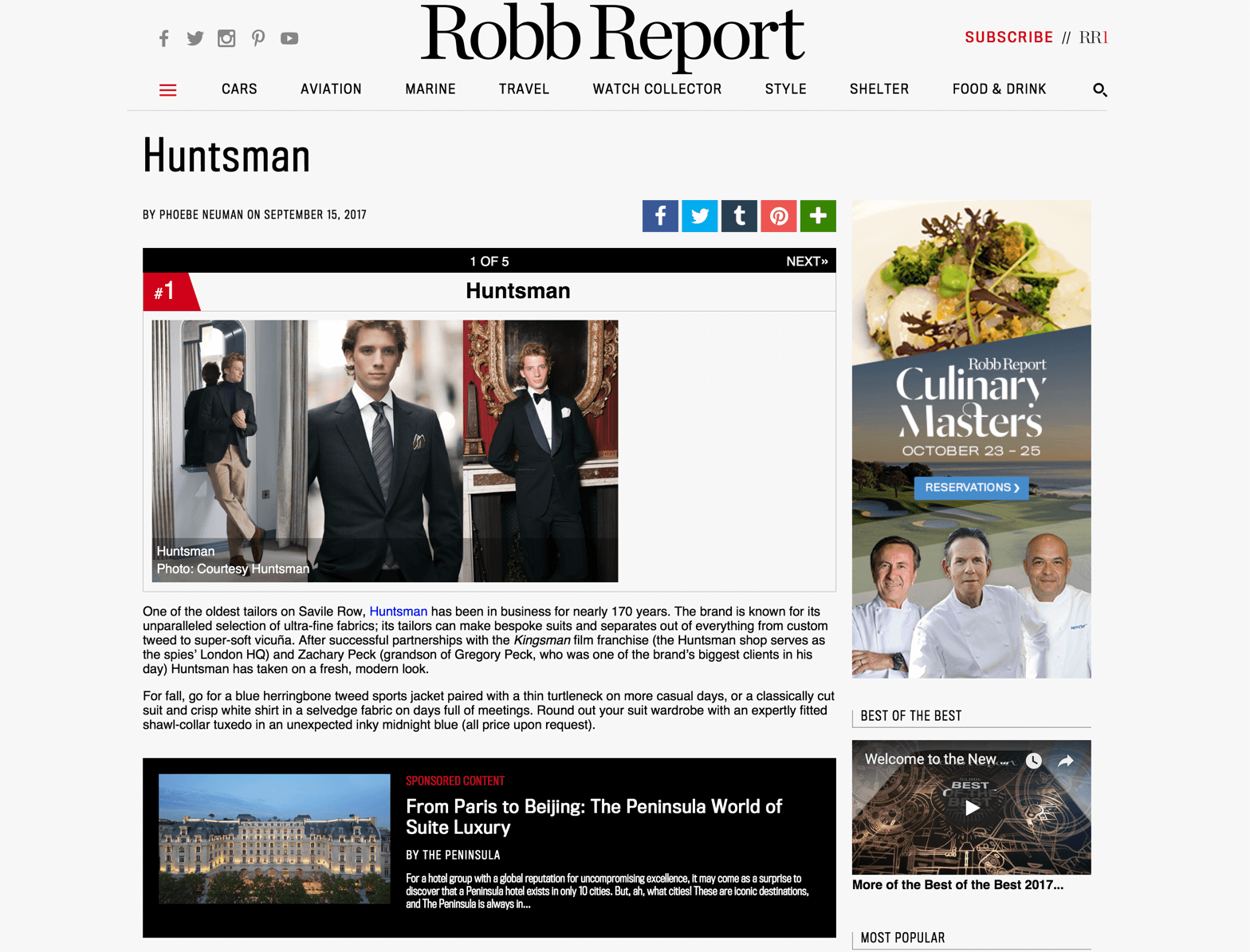 The Robb Report September 2017 – Huntsman Savile Row