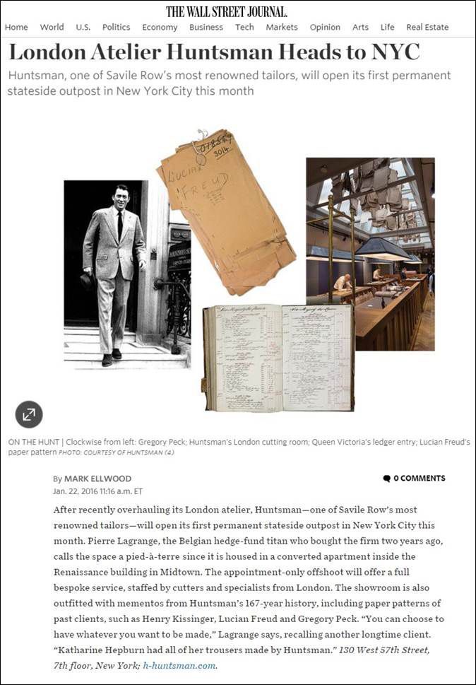 Wall Street Journal January 2016 – Huntsman Savile Row