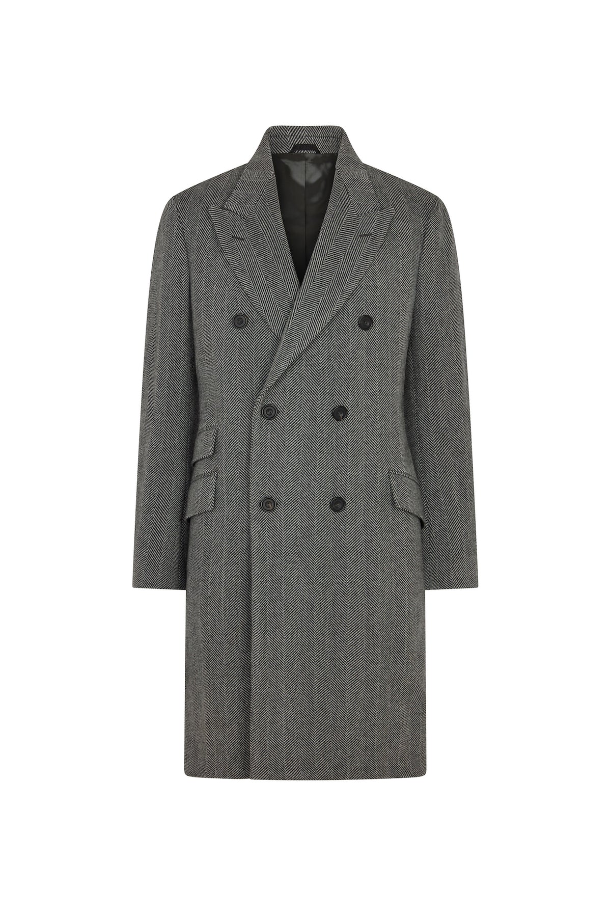 Grey Wool Herringbone Double Breasted Overcoat – Huntsman Savile Row