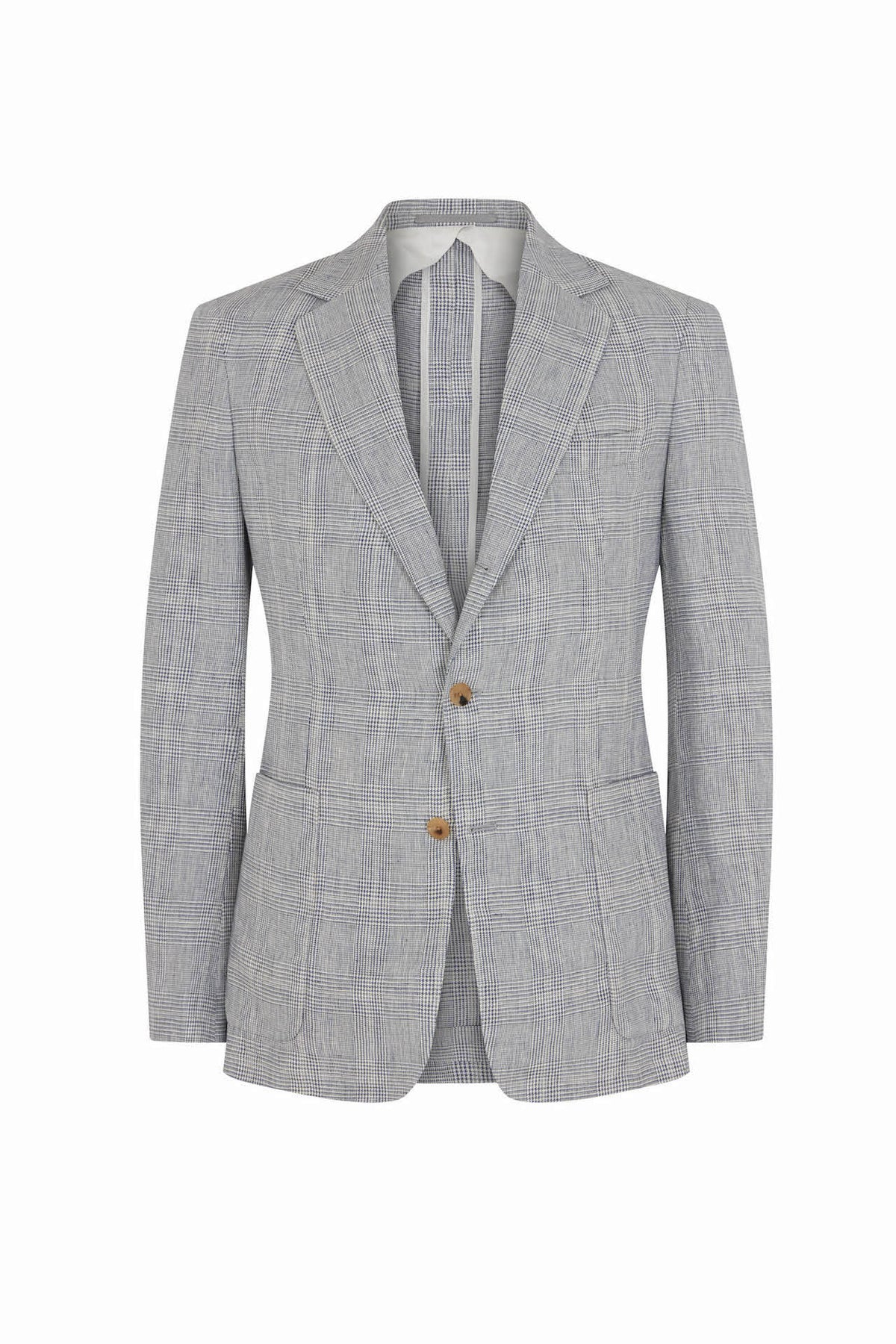 Light Blue Linen Single Breasted POW Check Jacket – Huntsman Savile Row