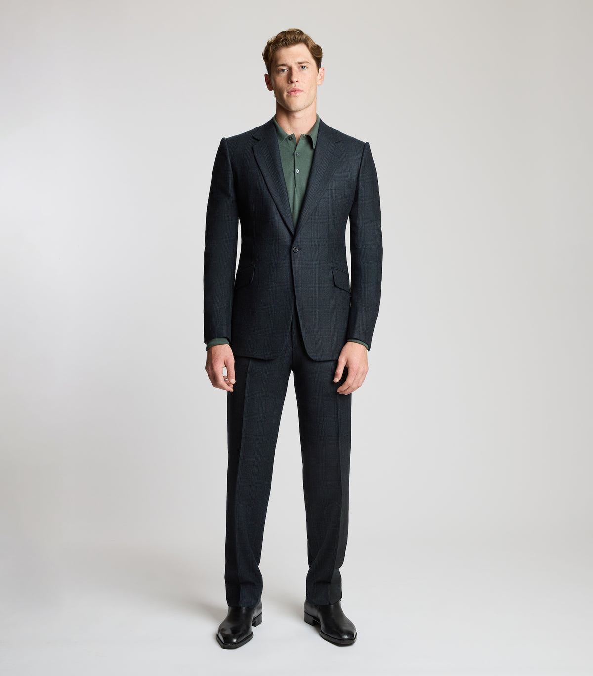 Midnight Blue/Green Wool Glen Check Single Breasted Suit – Huntsman ...