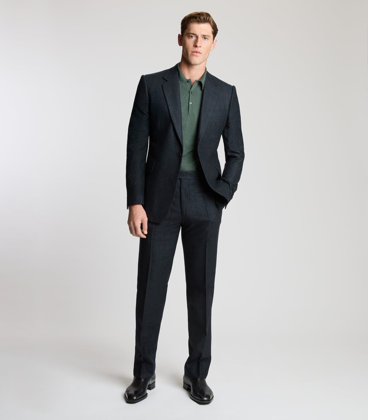 Midnight Blue/Green Wool Glen Check Single Breasted Suit – Huntsman ...