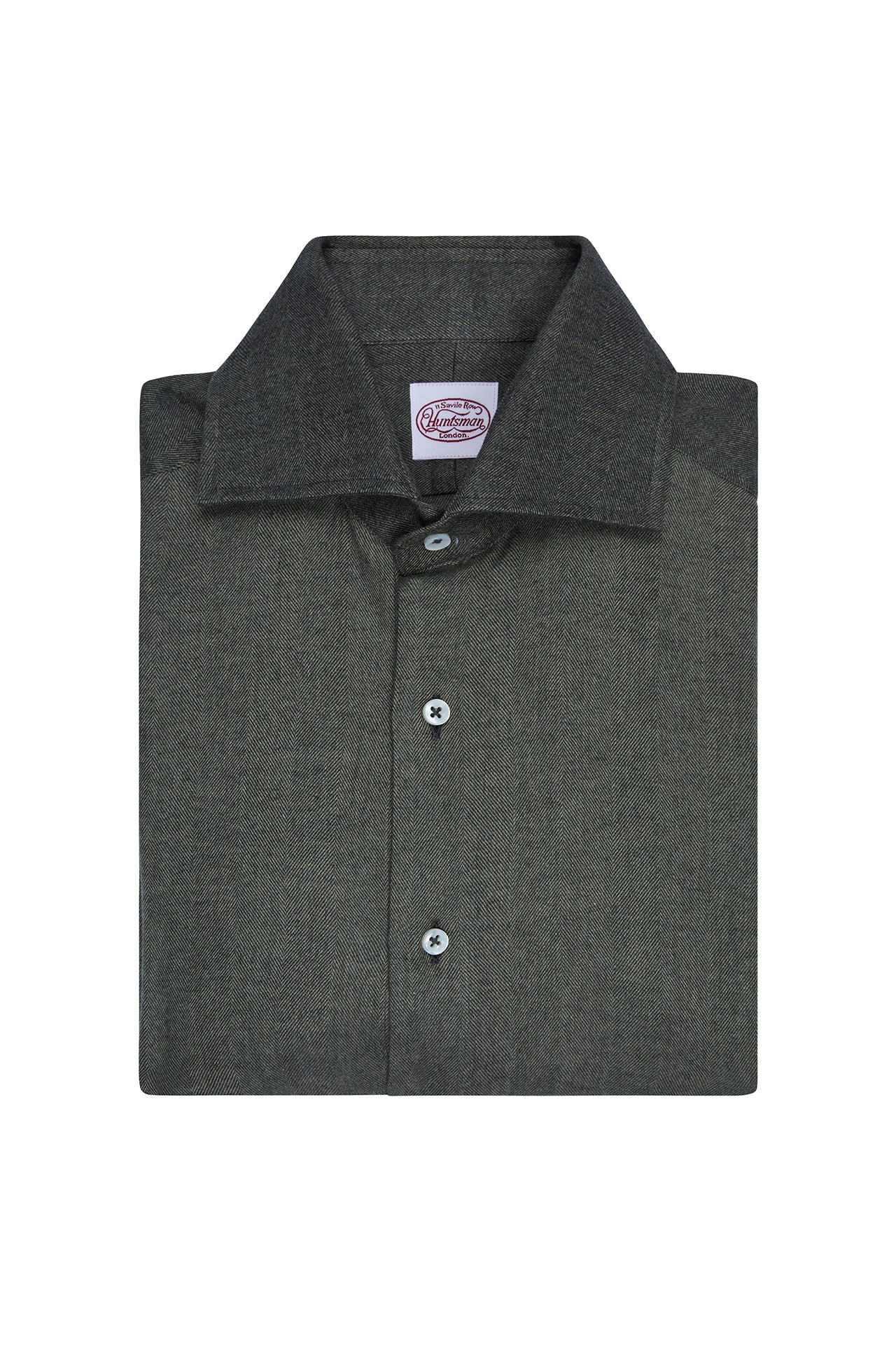 Green Brushed Cotton Herringbone Single Cuff Shirt – Huntsman Savile Row