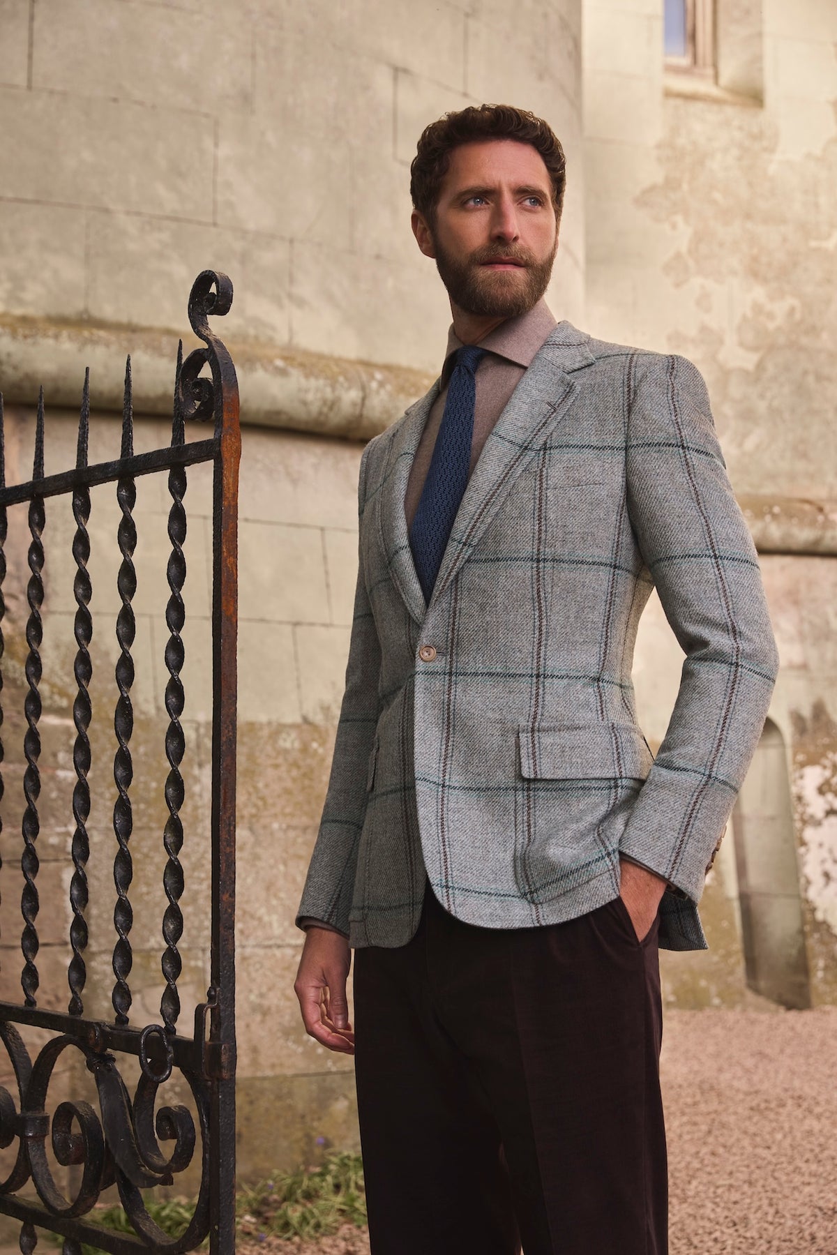 Blue, Green & Brown Check Single Breasted Patch Pocket Jacket ...