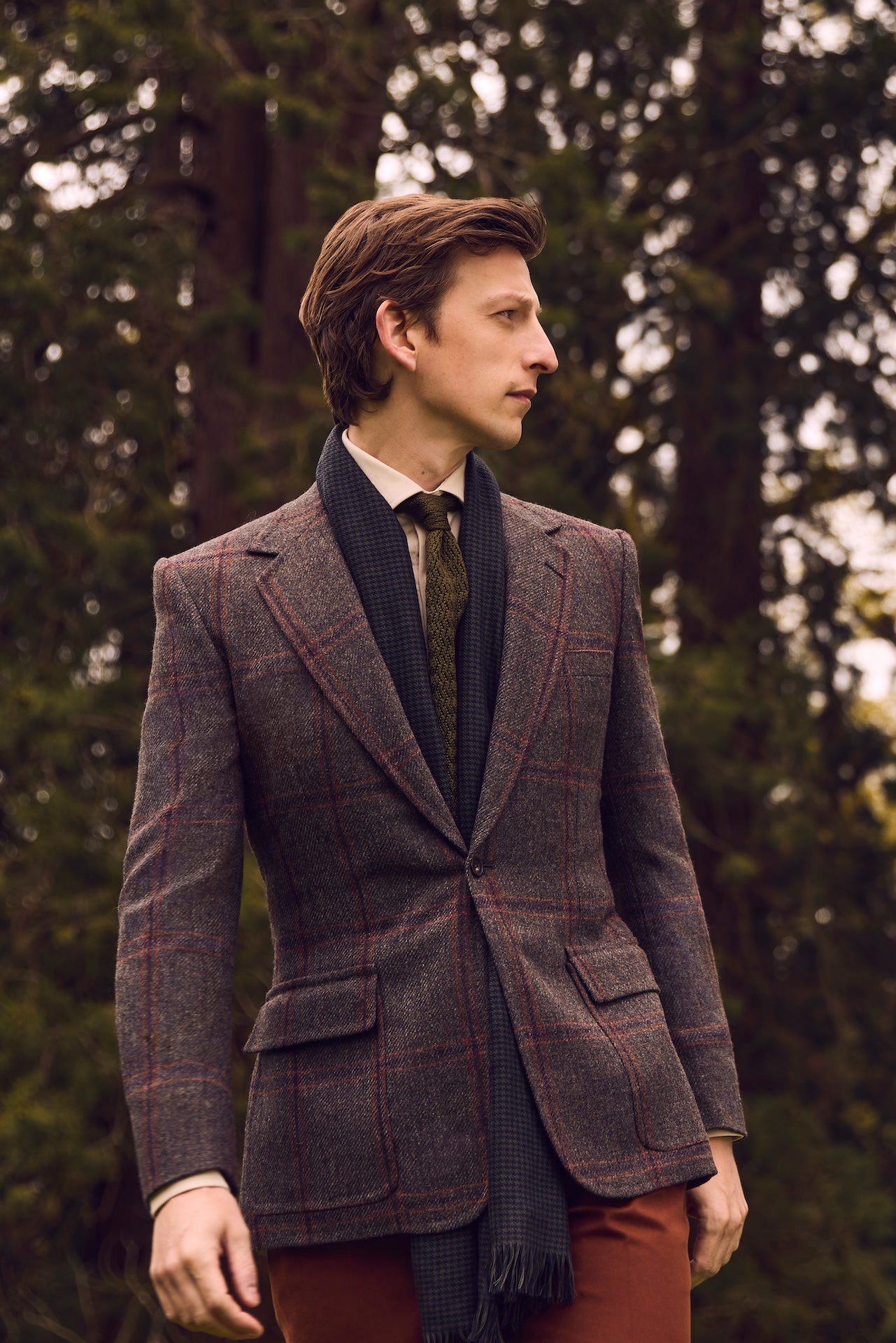 Brown, Orange & Burgundy Check Single Breasted Patch Pocket Jacket ...