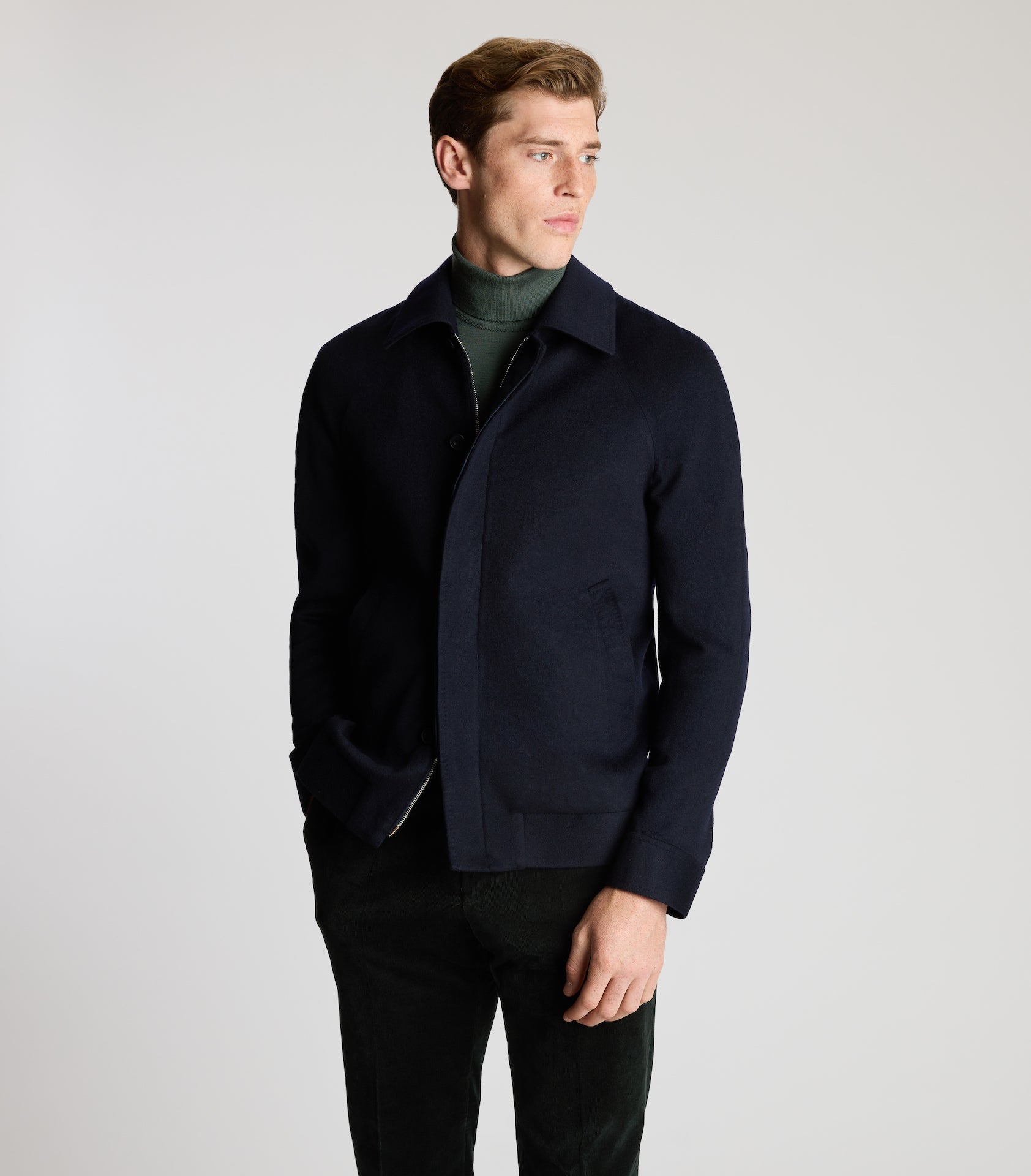 Navy Doeskin Harrington Jacket – Huntsman Savile Row
