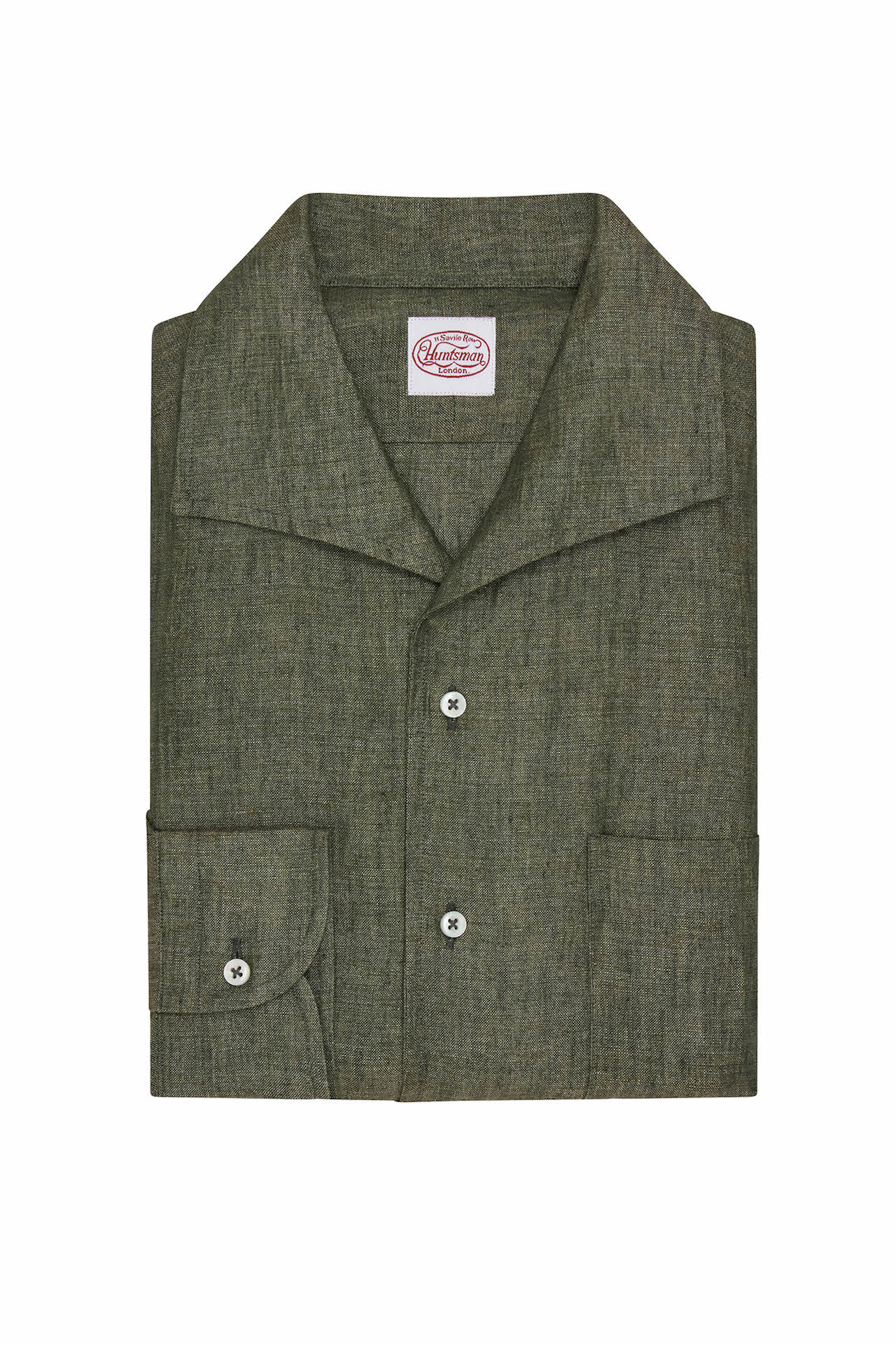 Green Linen Riviera Collar Single Cuff Shirt – Huntsman Savile Row