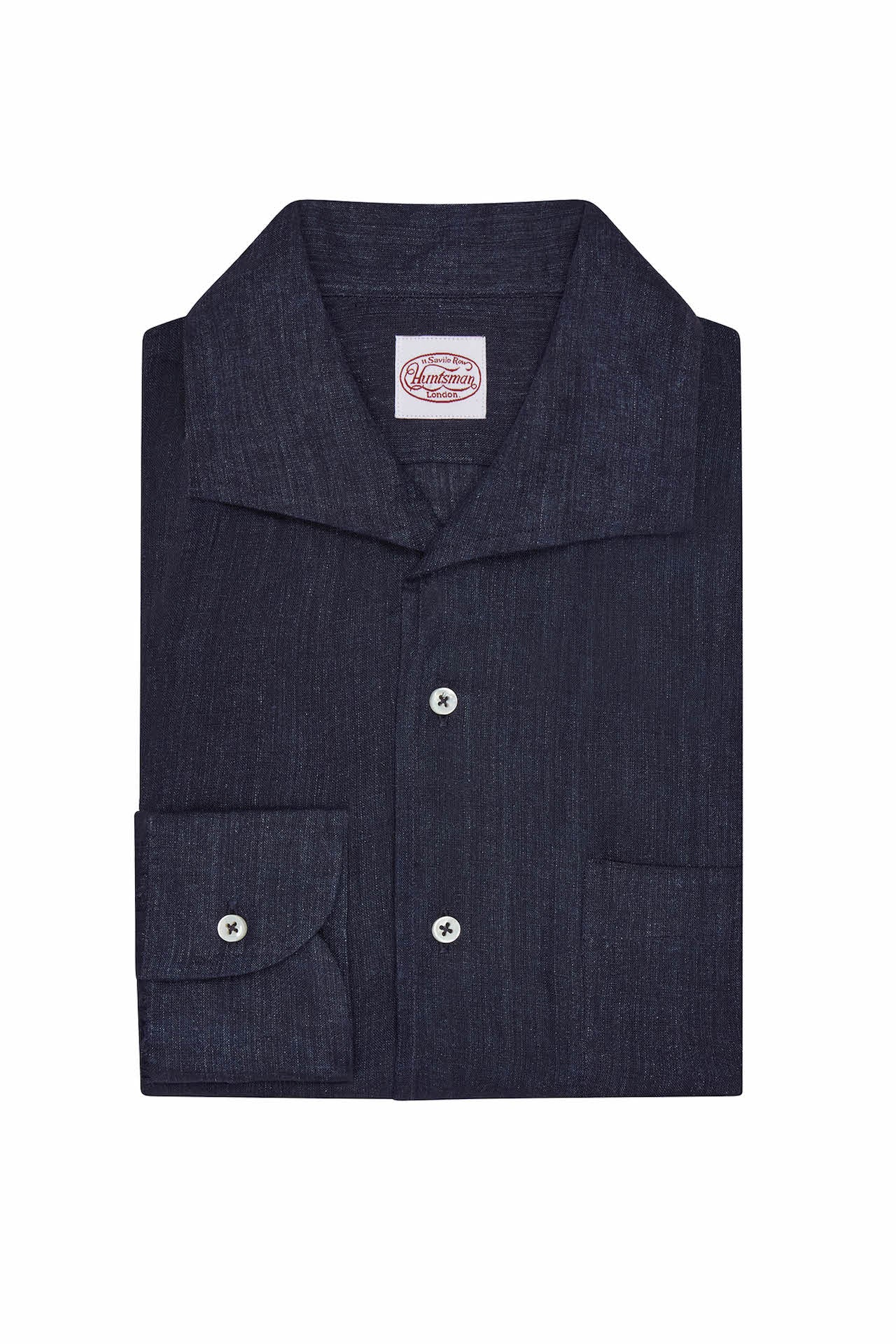 Denim Blue Linen Riviera Collar Shirt – Huntsman Savile Row